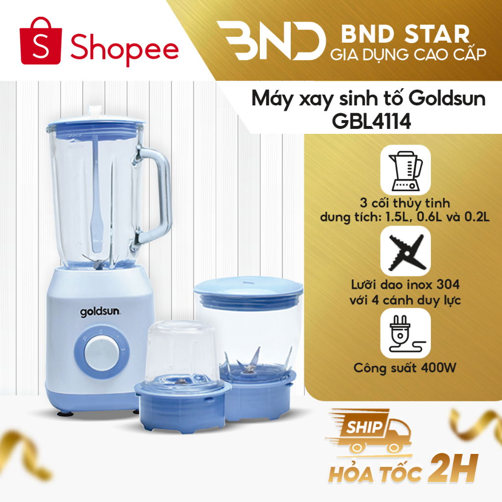 Máy xay sinh tố Goldsun GBL4114 3 cối thủy tinh xay thịt, xay gia vị lưỡi dao thép 4 cánh không ...