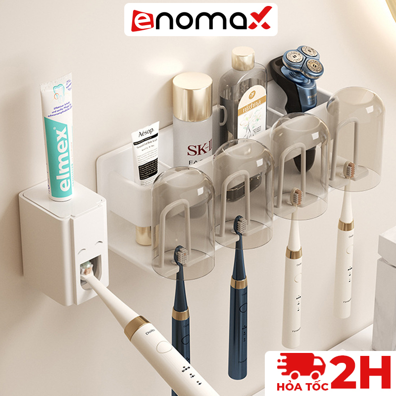 Đồ đựng bàn chải răng Enomax dán tường đa năng tiện lợi, chất liệu nhôm ...