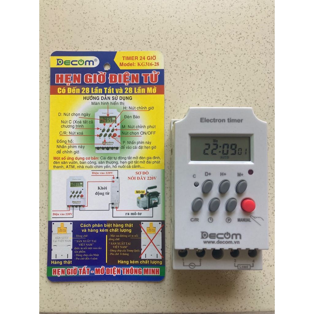 Timer hẹn giờ điện tử giây tắt mở thiết bị điện công suất 1000W ...