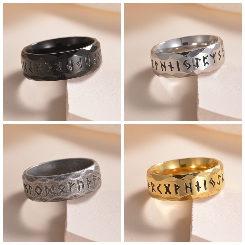 Nhẫn nam titan thời trang, Nhẫn vát cạnh họa tiết chữ Rune cá tính ...