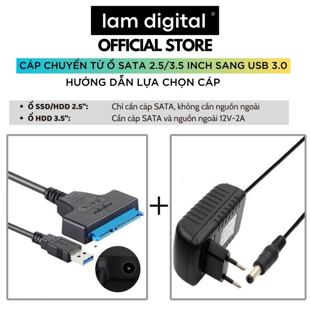 Dây cáp SATA 3 22 pin chuyển đổi USB 3.0 sang SSD HDD SATA 2.5 inch và ...
