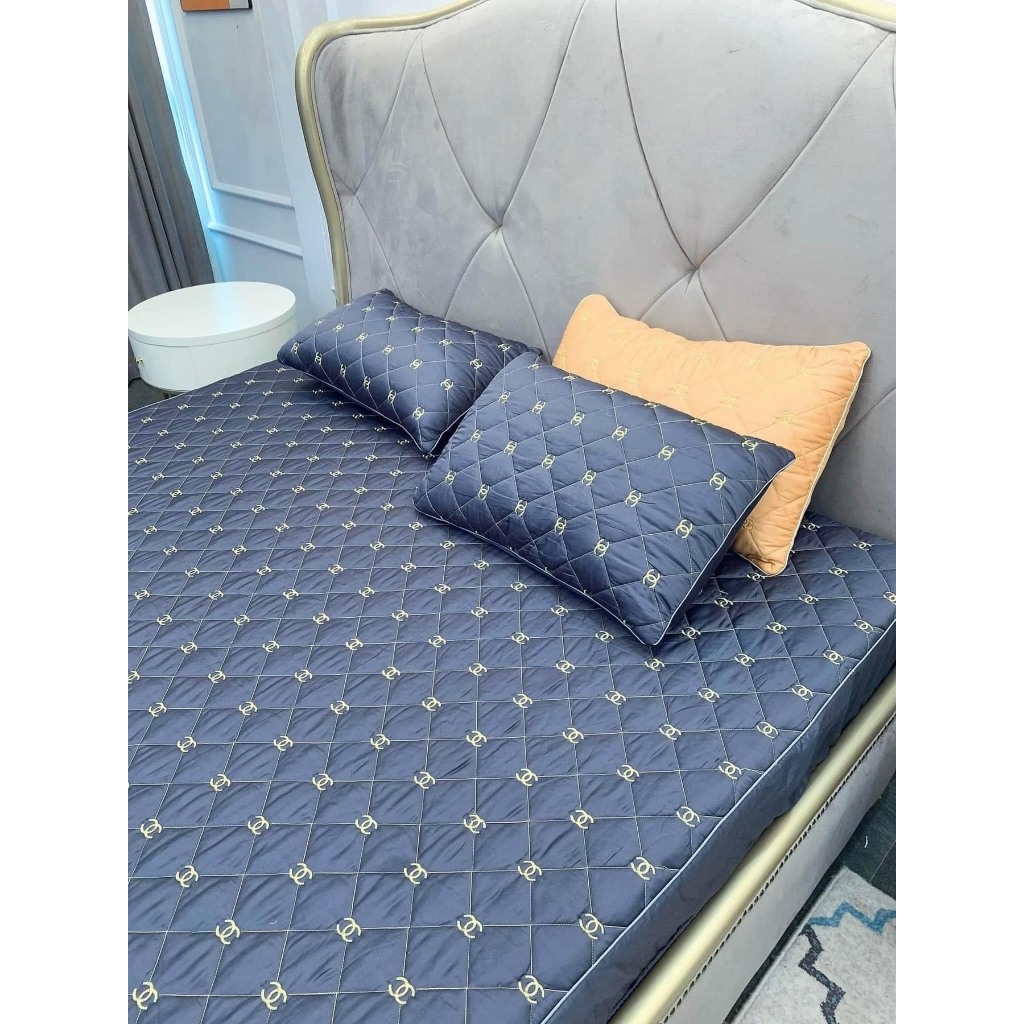 Bộ ga gối phi lụa trải giường ga trần bông bo chun ga chun trần bông cap cấp phi lụa đủ kích ...