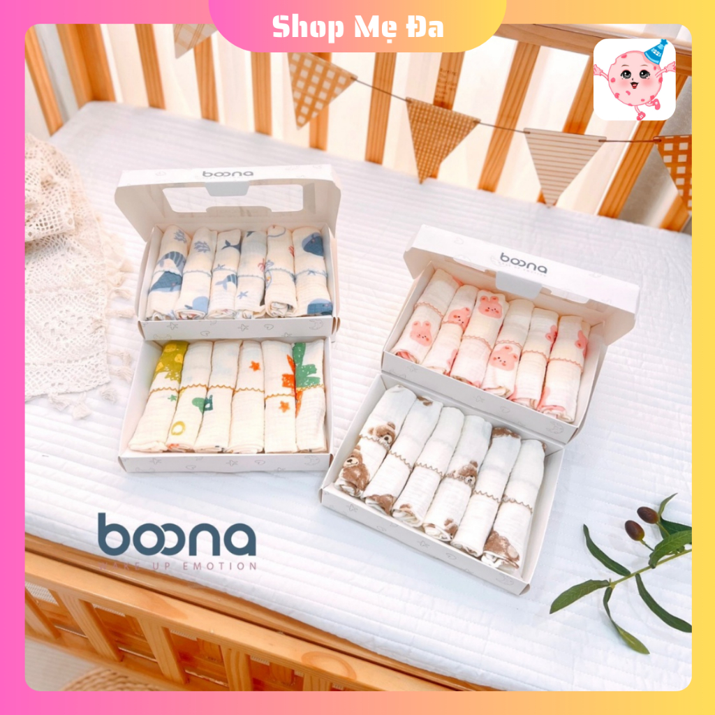 Khăn sữa Muslin Boona Hộp 6 khăn xô sữa muslin 2 lớp cao cấp mềm mịn cho làn da bé | Shop Mẹ Đa ...