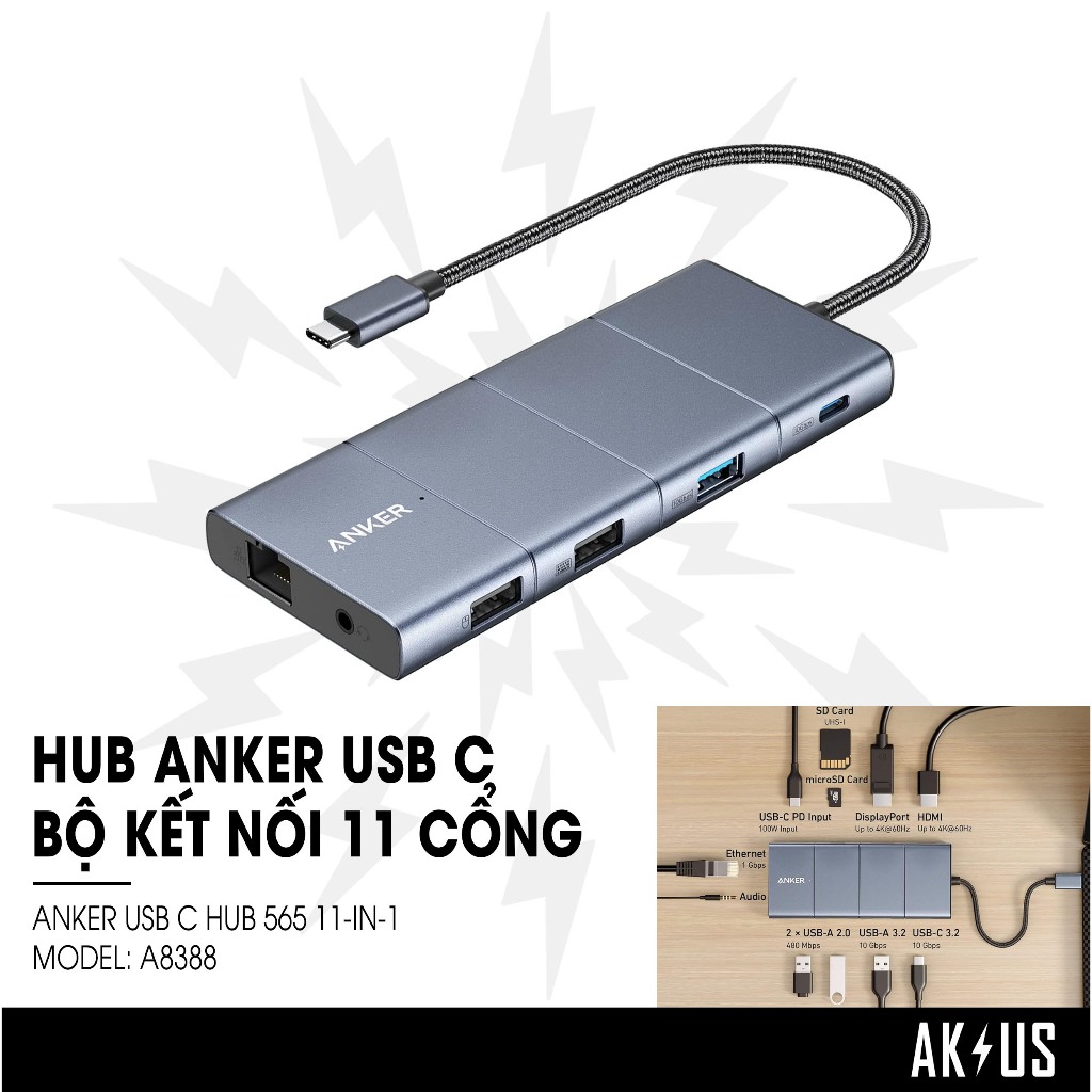 Bộ chia/ Sạc Anker USB C Hub, 565 11-in-1 - A8388 | Shopee Việt Nam