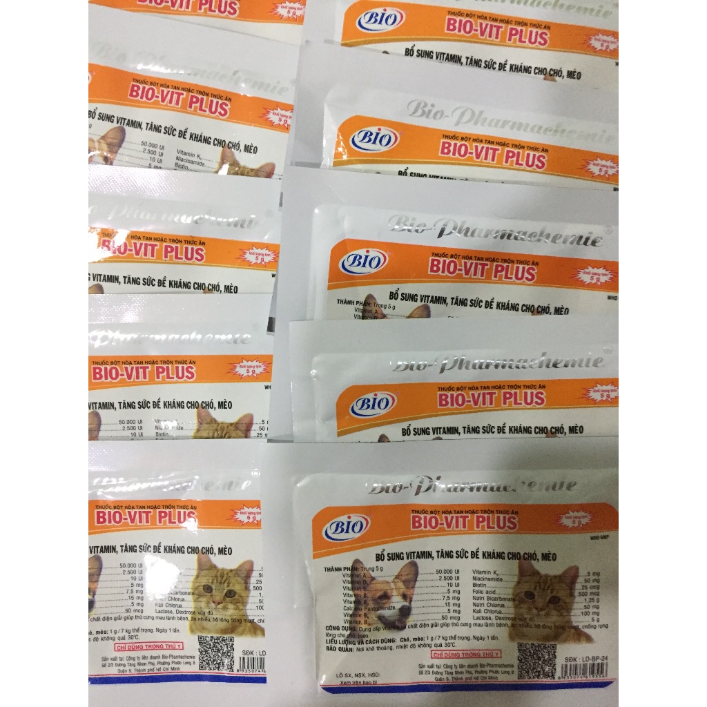 BIO- VIT PLUS COMBO 10 GOI x5G. BỔ SUNG VITAMIN TỔNG HỢP CHO THÚ NUÔI ...