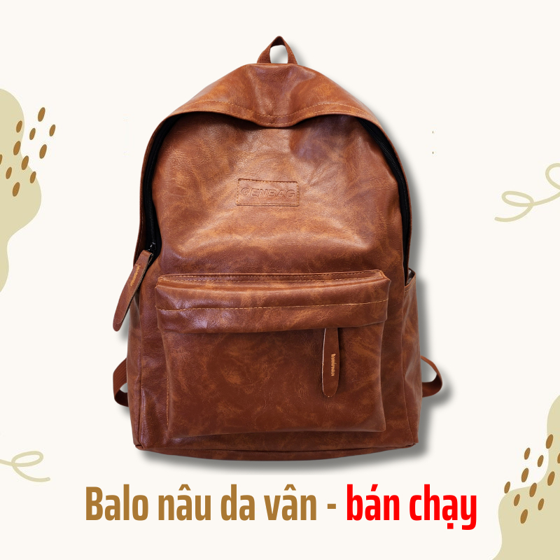 Balo da nữ đi học GENBAG balo da pu nam nữ ulzzang chống thấm nước basic trơn đựng laptop 15,6 ...