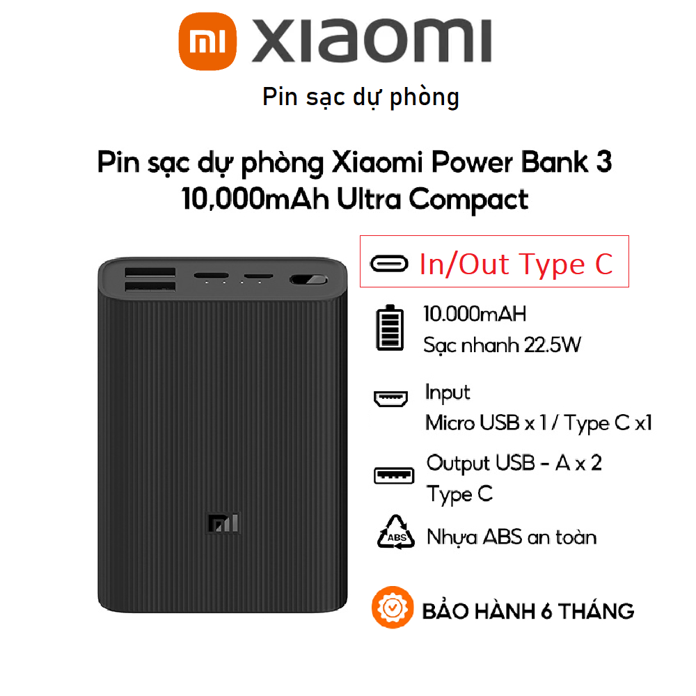 Pin sạc dự phòng Xiaomi 10000mAh 3 Ultra Compact In/Out Type C 22,5W ...
