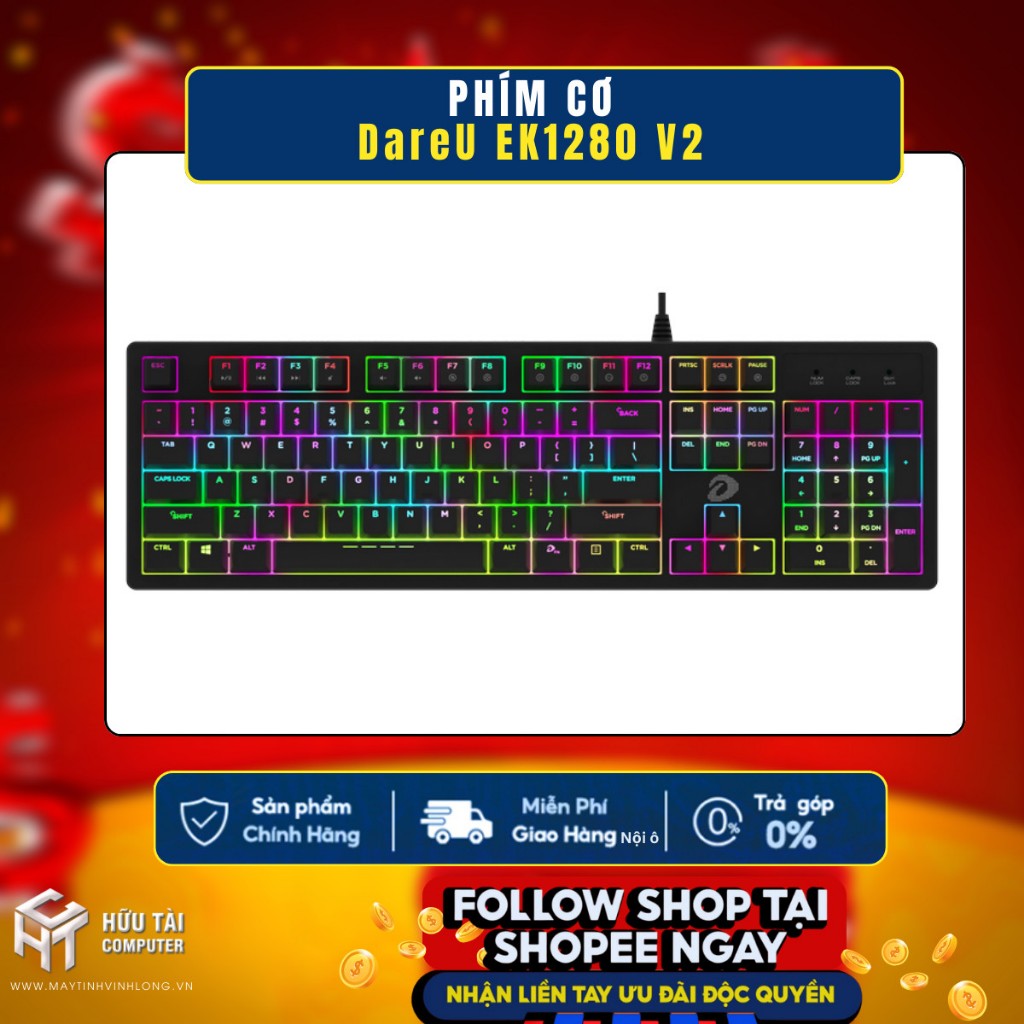 Bàn phím cơ DareU EK1280S V2 RGB Red switch | Shopee Việt Nam