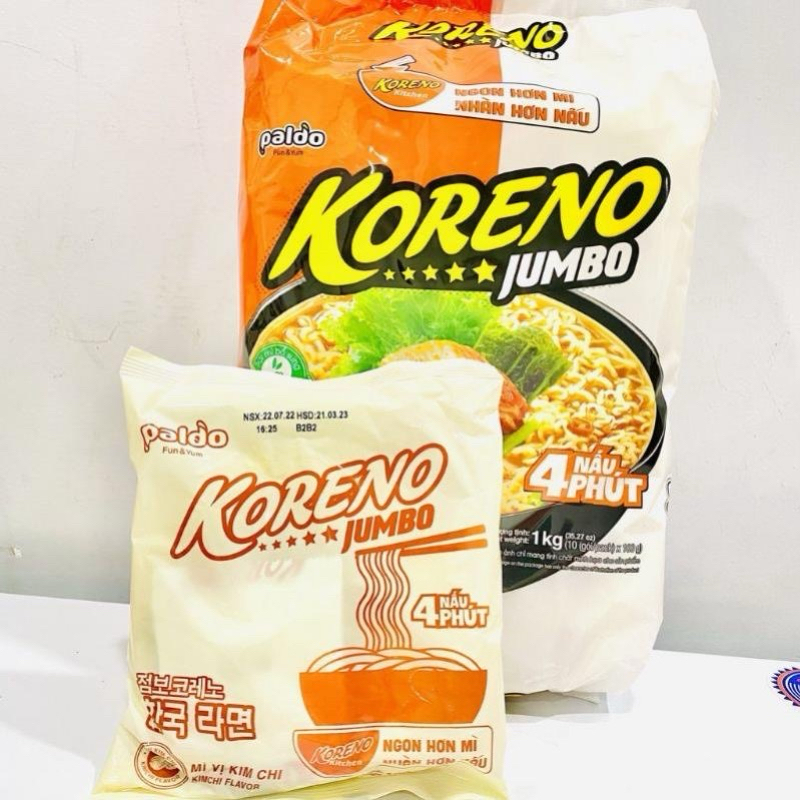 Mì KORENO JUMBO HÀN QUỐC 2 VỊ BÒ CAY/ KIM CHI 1 KG (10 gói/lốc ...
