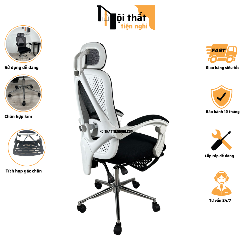 Ghế công thái học EMO, ghế xoay có ngả lưng tích hợp gác chân GCTH-EMO | Shopee Việt Nam