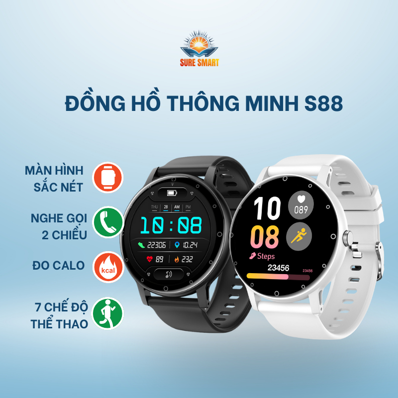 Đồng Hồ Thông Minh Tròn S88, Smart Watch Màn Hình Full Touch Sắc Nét, Cảm Ứng Mượt Mà SURE SMART ...