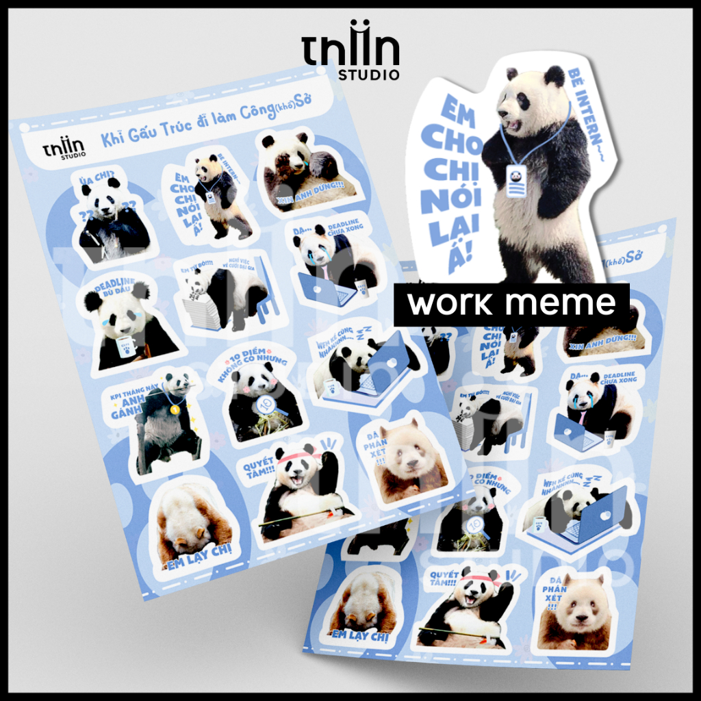 Sticker Gấu Trúc Panda Work Meme THIIN STUDIO, hình dán chống nước ...