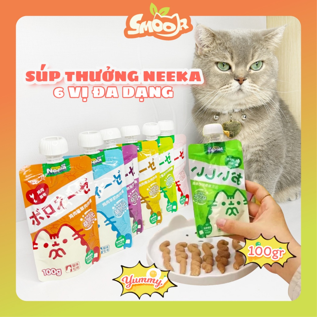 Súp thưởng nắp vặn Neeka gói lớn 100gr siêu thơm ngon bổ sung lợi khuẩn cho tiêu hóa của mèo ...