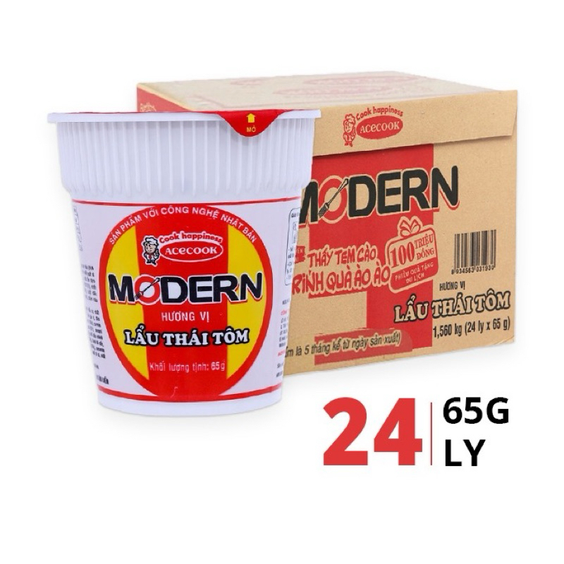 Thùng Mỳ Ly Modern Lẩu Thái Tôm - 24ly x 65g | Shopee Việt Nam