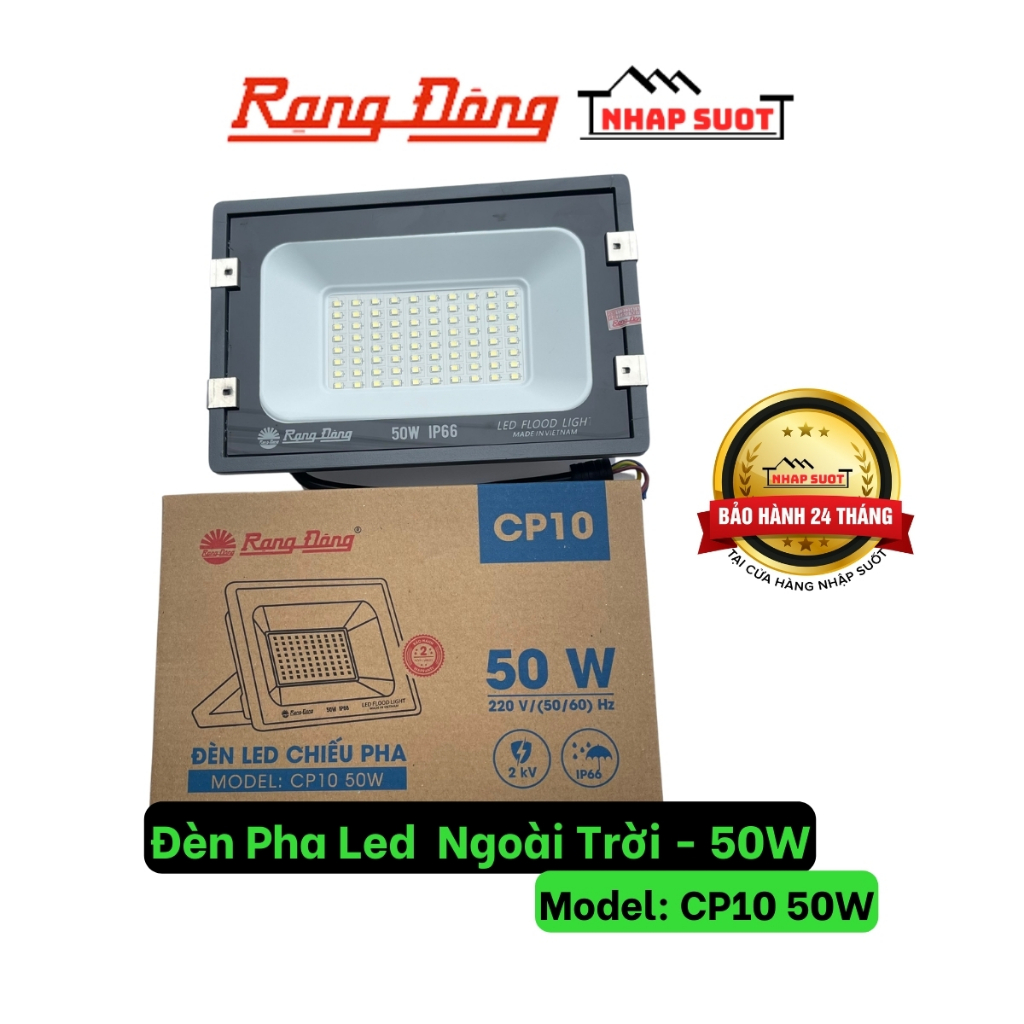 Model CP10 đèn pha led ngoài trời 50w Rạng Đông thiết kế mỏng có đế nhôm đúc nguyên khối, bảo ...