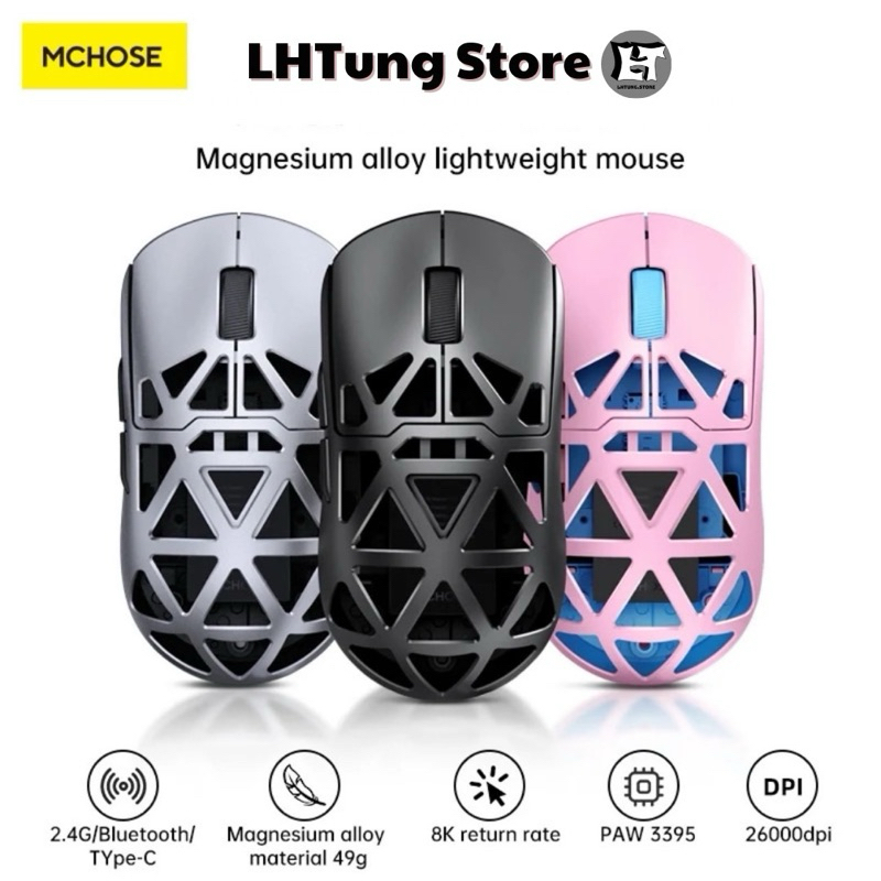 Chuột không dây gaming MCHOSE AX5 Magnesium siêu nhẹ | PAW 3395 | 8Khz | 3 mode | AX5 Pro | Pro ...