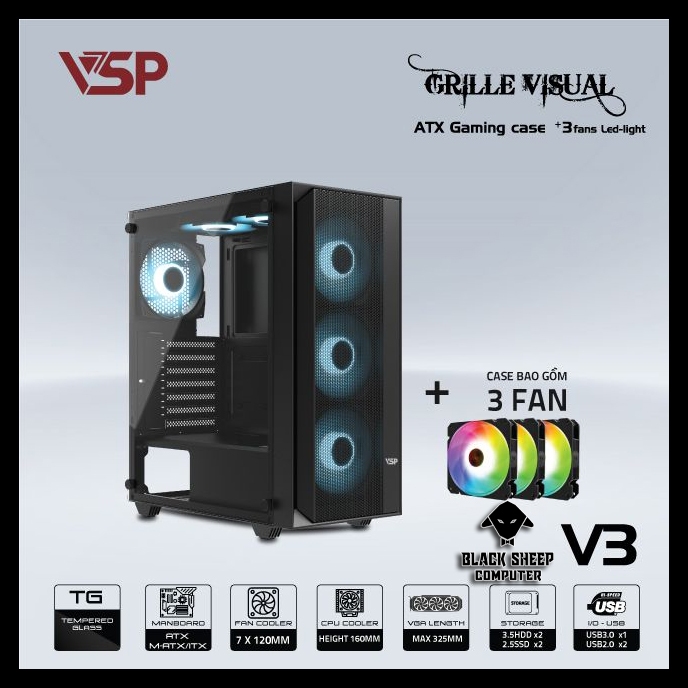 Vỏ Case VSP V3 BLACK (SẴN 3 FAN LED) | Shopee Việt Nam