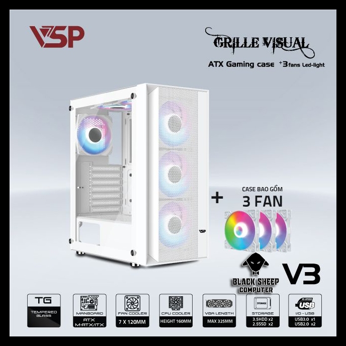 Vỏ Case VSP V3 WHITE (SẴN 3 FAN LED) | Shopee Việt Nam