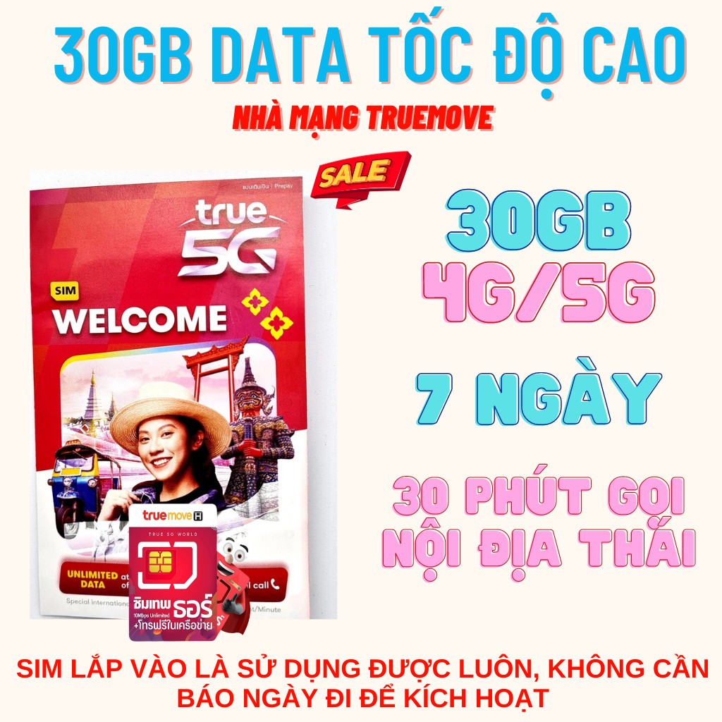 Sim du lịch Thái Lan Truemove - DTAC 30GB trong 7 ngày 30 phút gọi lắp là dùng không cần đăng ký ...