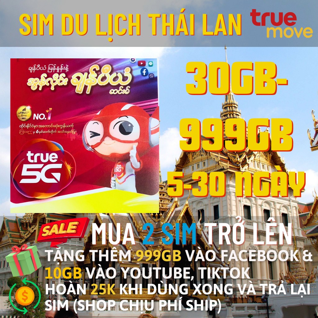 [Mạng ais-dtac-truemove] Sim du lịch Thái Lan 999GB internet tốc độ 4G ...
