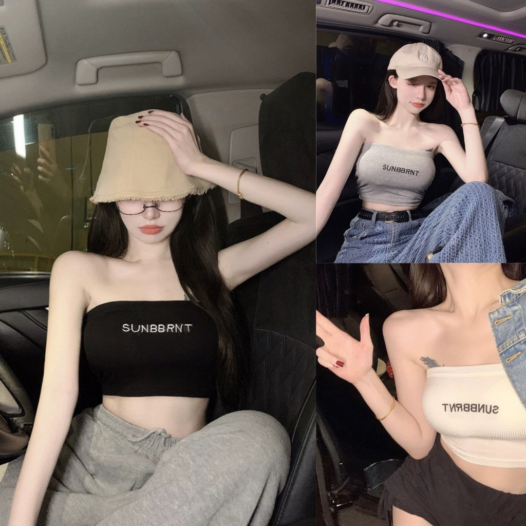 Áo Ống Croptop Thun Gân Áo Quây Bra Trơn Thêu Chữ Basic Siêu Hot Siêu