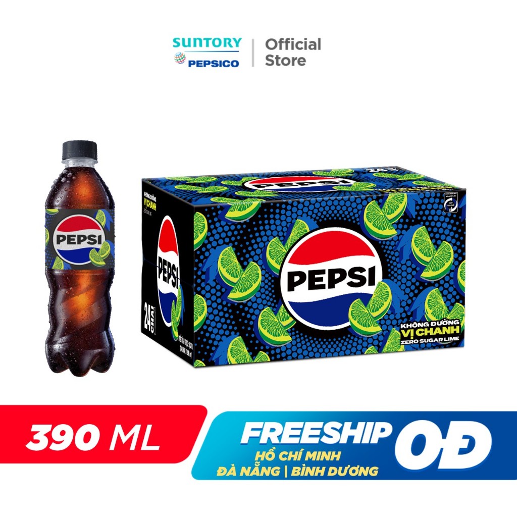 Thùng 24 Chai Nước Ngọt Có Gaz Pepsi Vị Chanh Không Calo (390ml /chai ...