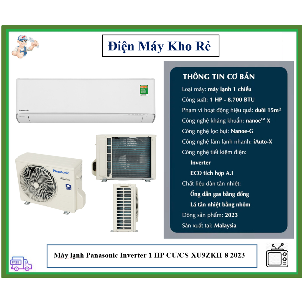 Máy lạnh Panasonic Inverter 1 HP CU/CS-XU9ZKH-8 model 2023 - Điện Máy Kho Rẻ | Shopee Việt Nam
