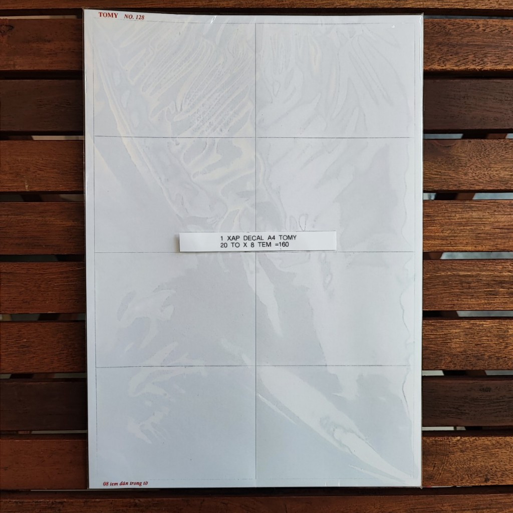 01 xấp Giấy Decal A4 TOMY Mã-128 bế sẵn 8 tem (kích thước: 100 x 72mm ...