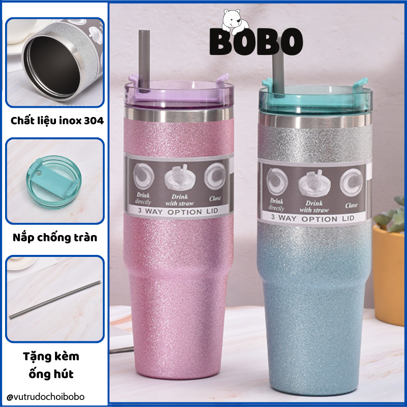 Bình giữ nhiệt inox 304 900ml nhũ nhiều màu trộn, kèm ống hút nhựa an toàn với sức khỏe | Shopee ...
