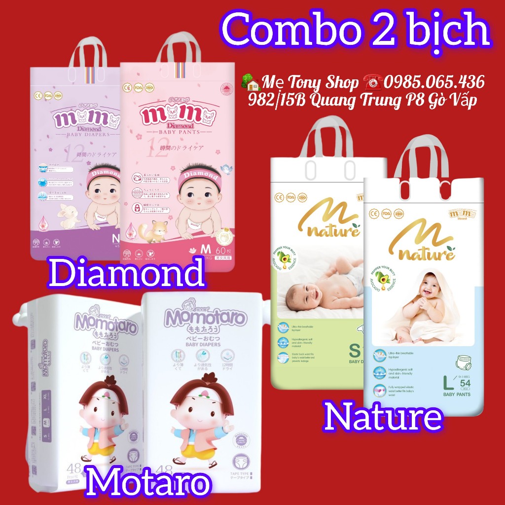 [Mua 4b-TặngMÓCtreođồ]Combo 2 Bịch Tã Bỉm Dán/Quần Xuất Nhật MomoTARO ...