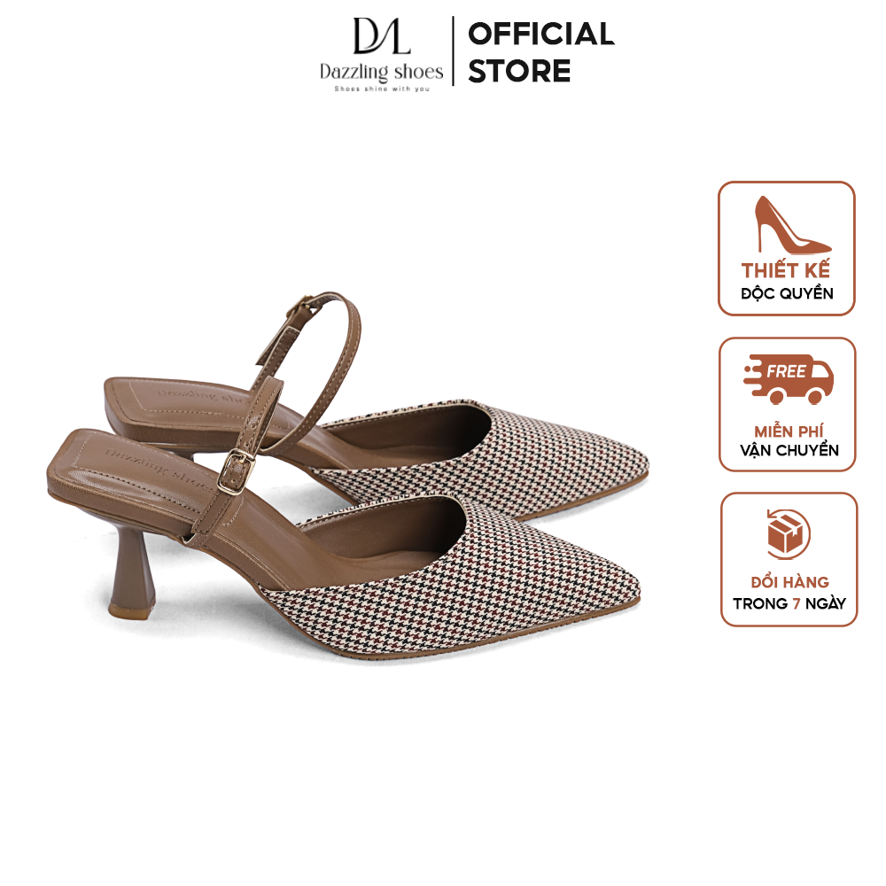 Giày cao gót nữ mũi nhọn 7cm Slingback quai ngang khóa cài công sở ...