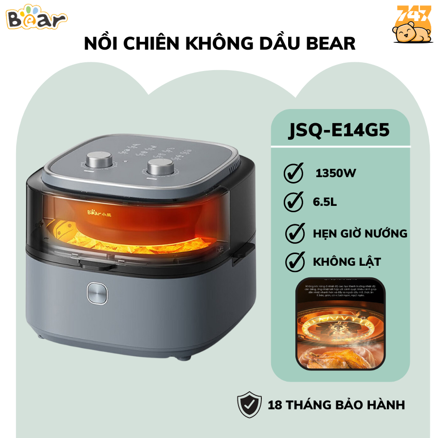Nồi chiên không dầu 6.5L Bear JSQ-E14G5,1350W, Khuấy tự động đều, Chống dính, Chính Hãng,BH 18 ...