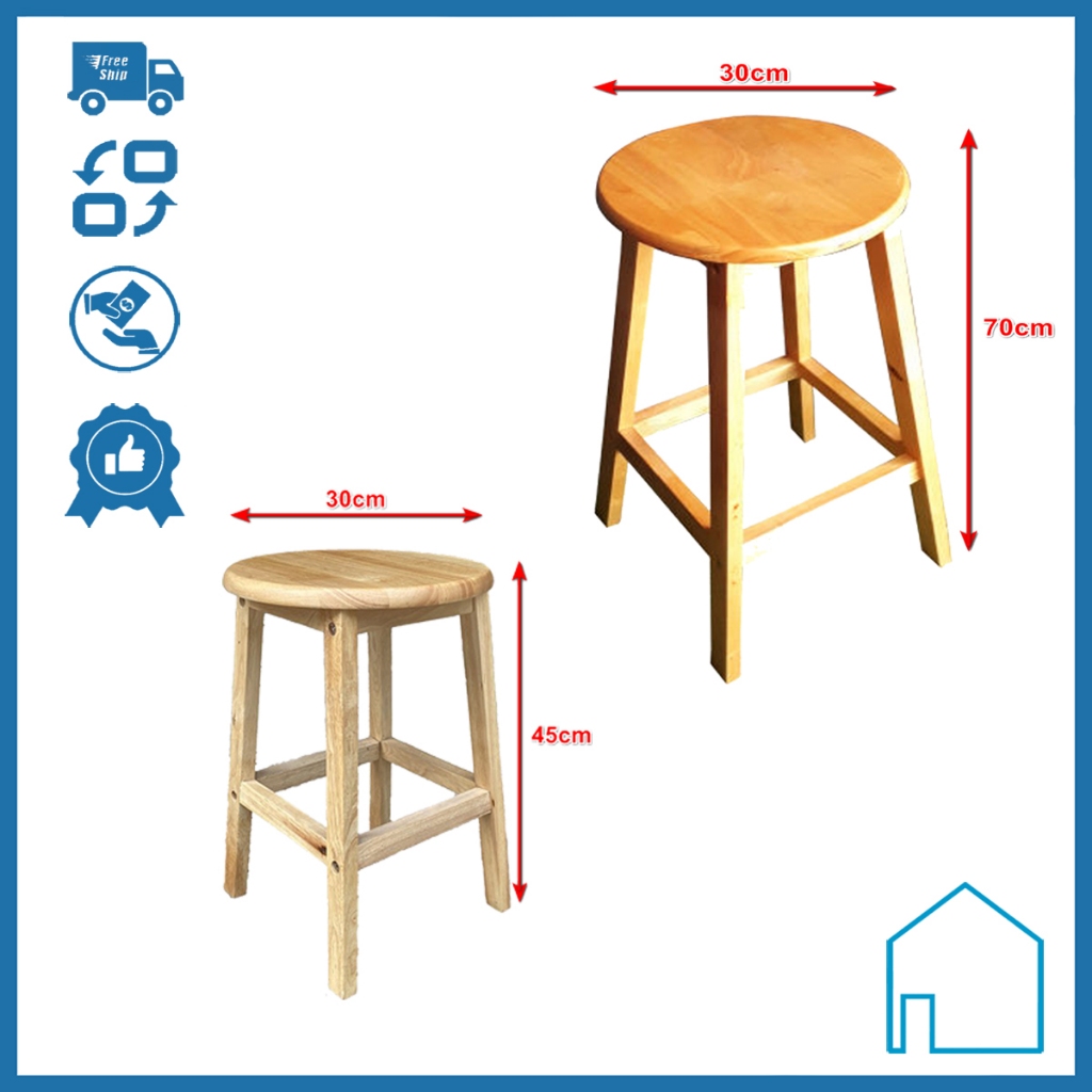 Ghế Đôn Gỗ Cao Su Mặt Tròn, Màu Tự Nhiên - Cao 45cm & 70cm - Hàng Xuất Khẩu Loại 1 | Shopee Việt Nam