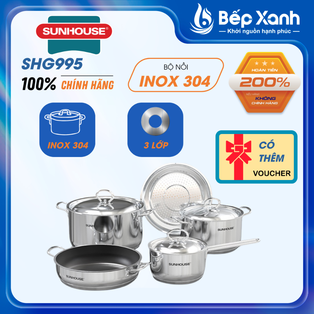 Bộ nồi chảo inox 5 đáy SUNHOUSE SHG995 | Shopee Việt Nam
