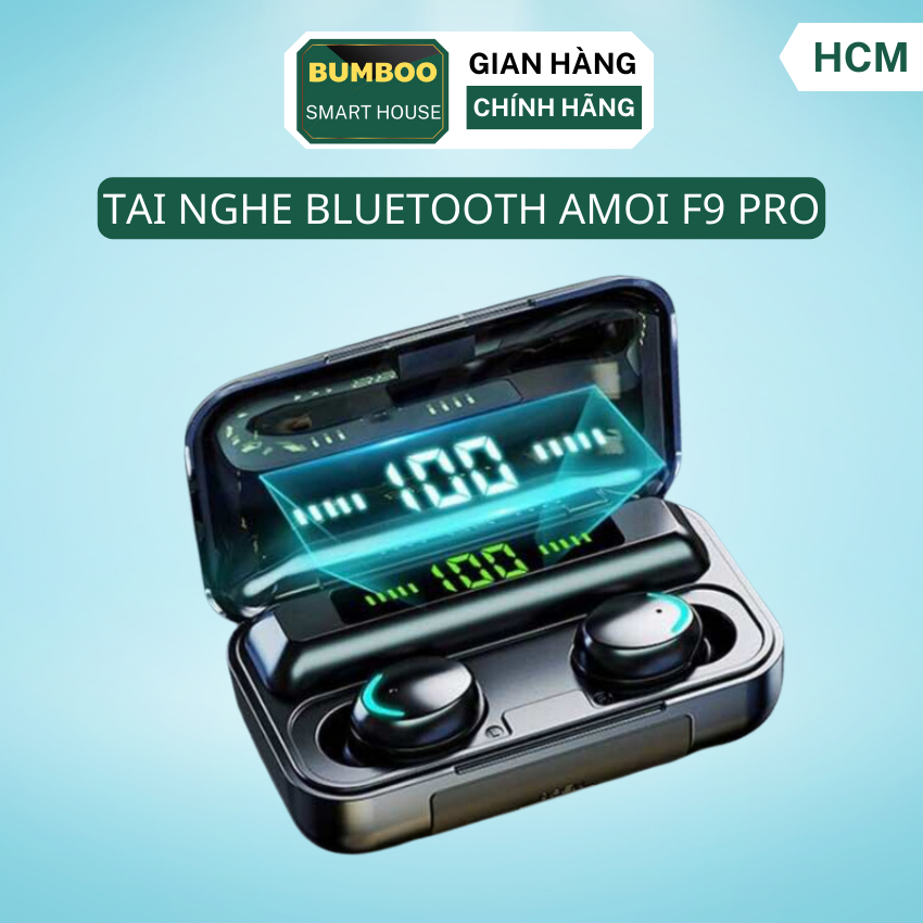 Tai nghe Bluetooth AMOI F9 PRO 5.0 bản QUỐC TẾ không dây cảm ứng chống nước IPX5, chống ồn tích ...