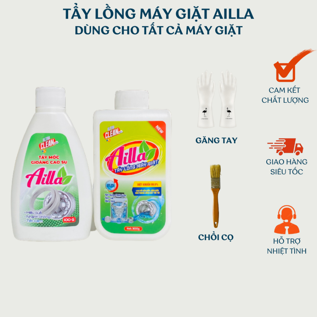 Combo Vệ Sinh Máy Giặt: Tẩy Lồng Máy Giặt Ailla 300G Tẩy Mốc Gioăng Cao ...