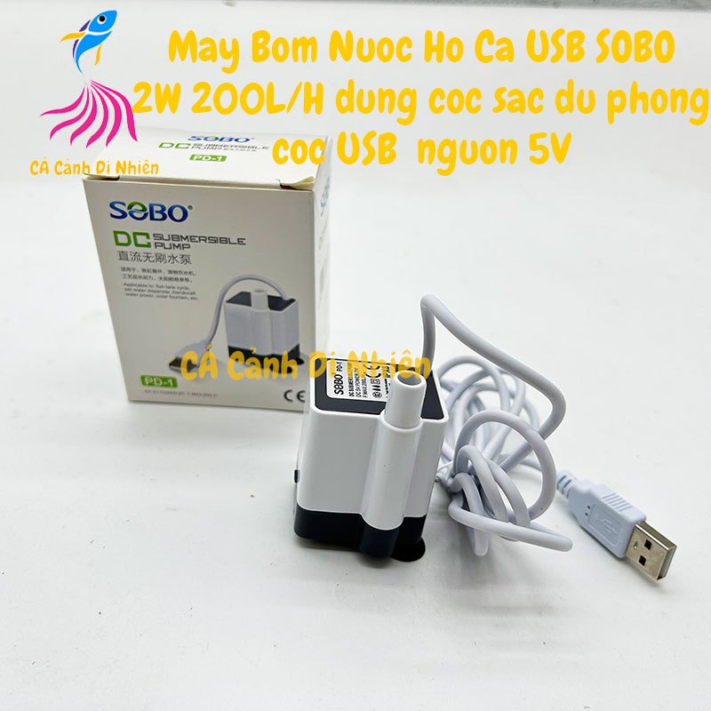 Máy bơm nước hồ cá USB mini SOBO PD-1 2W bơm lọc bể cá dùng cốc sạc pin ...