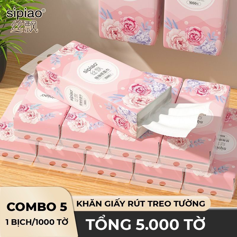 Thùng 5 Bịch Giấy Treo Đa Năng 5000 Tờ SIPIAO Hoa Hồng, Khăn Rút Treo ...