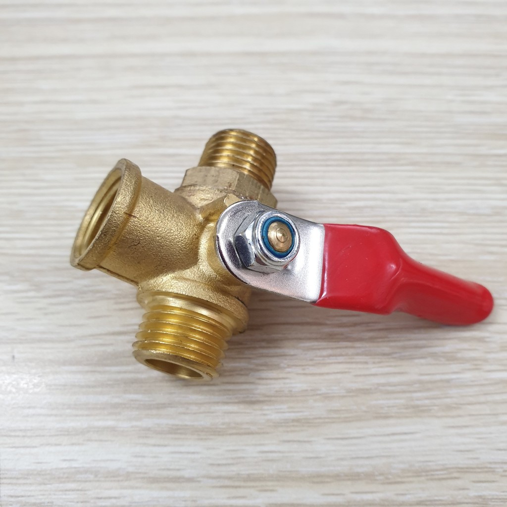 Van bi chữ T - Van bi 3 đầu Trung Quốc chất liệu đồng thau 2 đầu răng ...