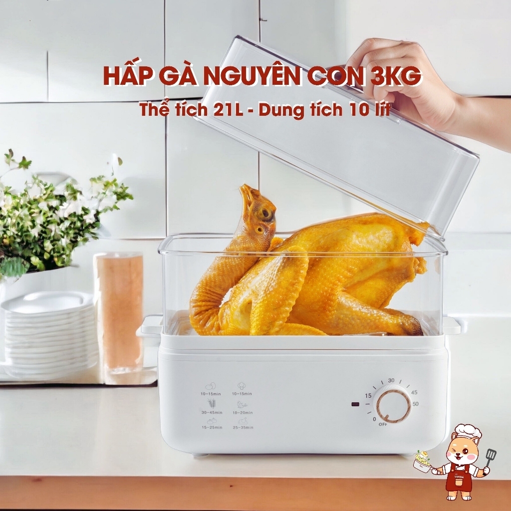 ankale Nồi Hấp Điện 2 TầngThể Tích 21L Dung Tích 10L - Hấp Gà nguyên con, Công Suất 800W, Chức ...