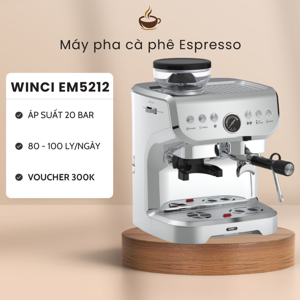 Máy pha và Xay cà phê chính hãng Winci EM58, Áp lực nén 20Bar, bảo hành ...