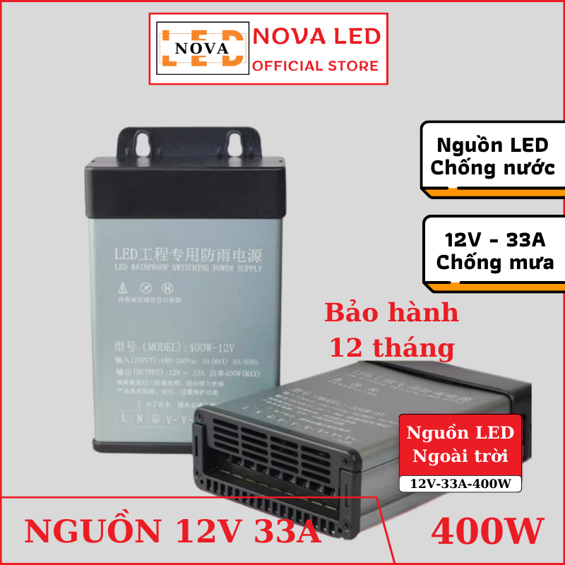 Nguồn 12v 33A 400w vỏ nhôm ngoài trời chống nước chống cấp nguồn led quảng cáo led dây led trang ...