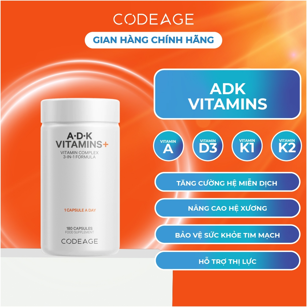 Viên uống vitamin tổng hợp Codeage - ADK VITAMINS 180 viên - bổ sung vitamin A, D,K | Shopee ...