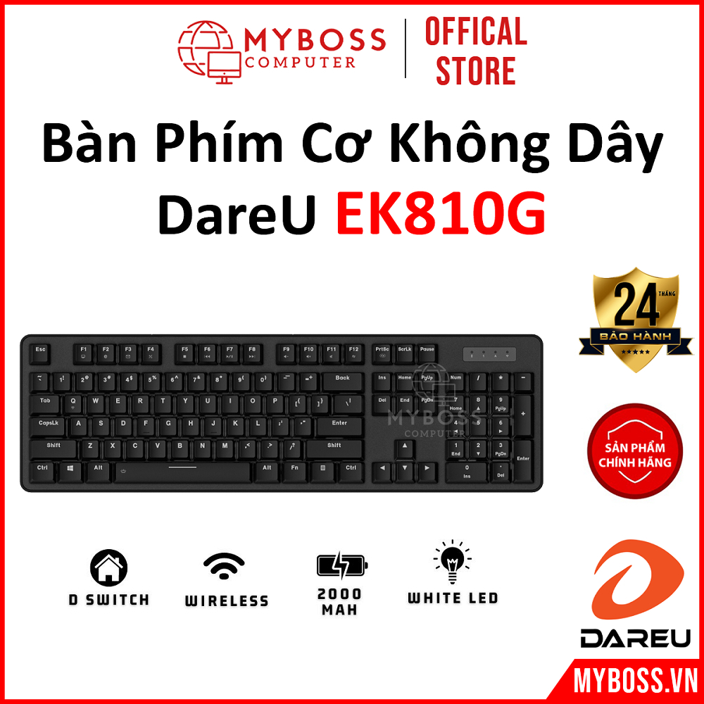 [HÀNG CHÍNH HÃNG] Bàn Phím Cơ Không Dây DareU EK810G Black LED WHITE ...