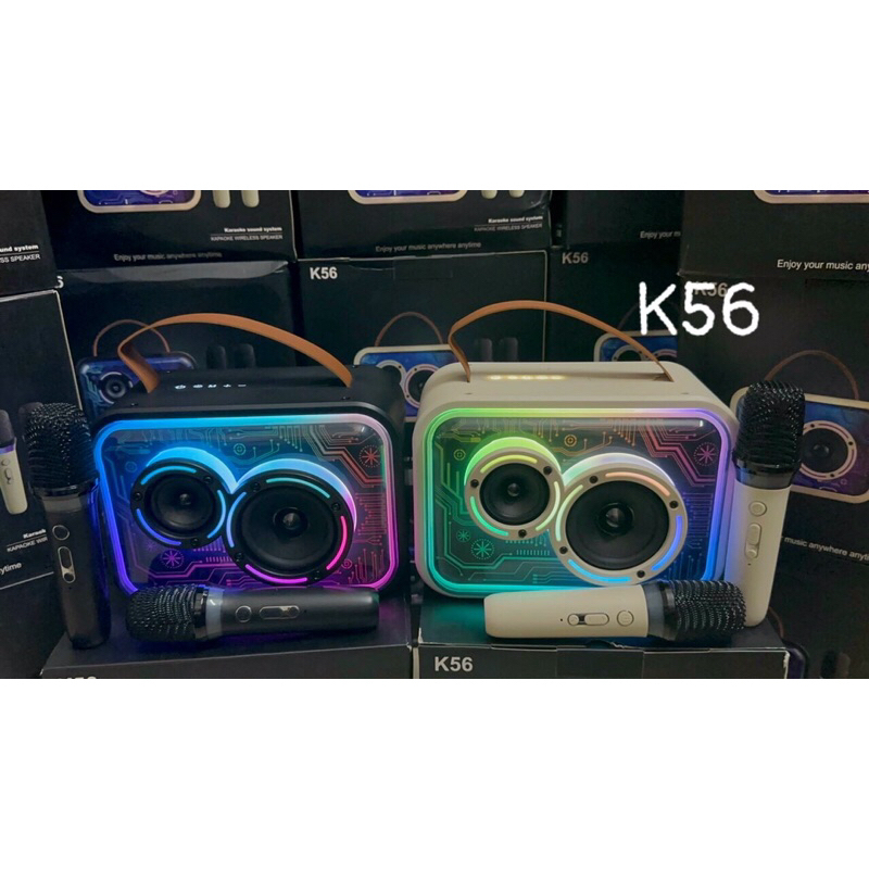 Loa Bluetooth K56 hiệu ứng đèn LED kèm 2 micro karaoke mẫu mới 2024 ...