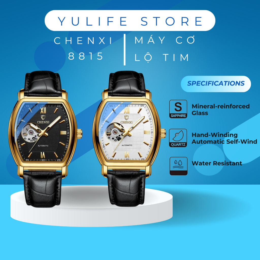 Đồng hồ nam chính hãng máy cơ CHENXI CX-8815 dây da mặt đen và trắng | Shopee Việt Nam