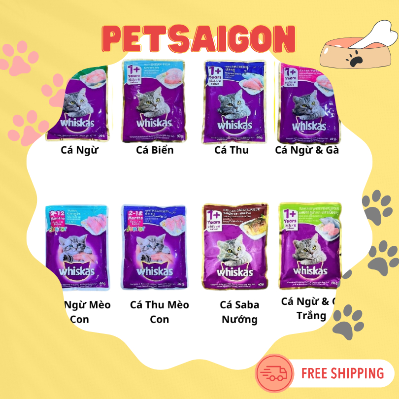PATE CHO MÈO CON/MÈO TRƯỞNG THÀNH WHISKAS GÓI 80G | Shopee Việt Nam