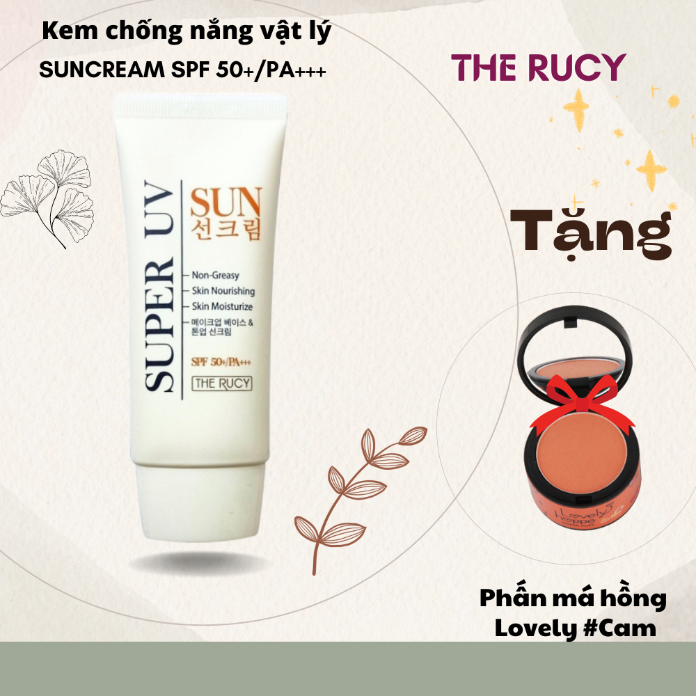 [Tặng 1 phấn má hồng Lovely cam] Kem chống nắng vật lý The Rucy Super ...