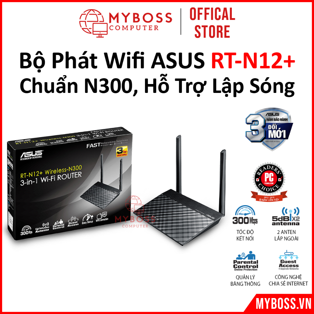 [HÀNG CHÍNH HÃNG] Bộ Phát Wifi Router ASUS RT-N12+ Chuẩn N300, Hỗ Trợ ...