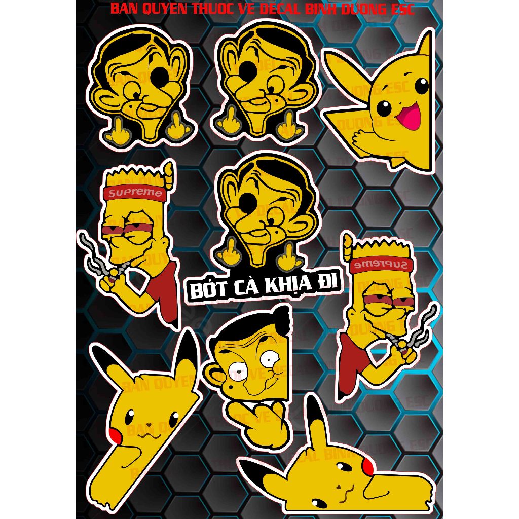 Tem dán pikachu bớt cà khịa đủ bộ dán xe đạp, xe máy, điện thoại, bàn ...